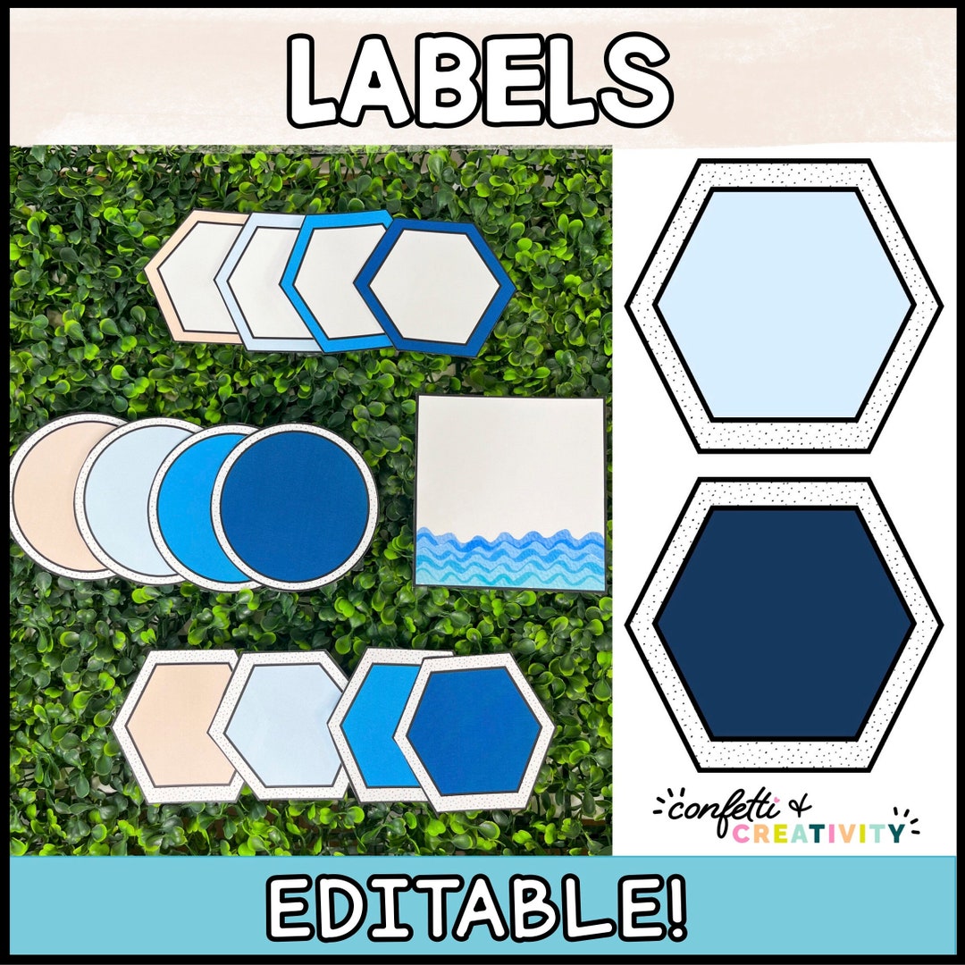 Editable Classroom Labels: Ocean Theme, Circle, Square, Hexagon ...