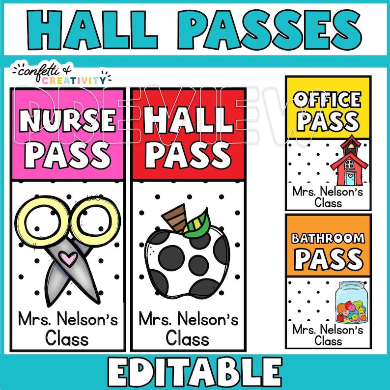Printable Classroom Hall Passes: Editable Teacher Lanyard Pass (digital ...