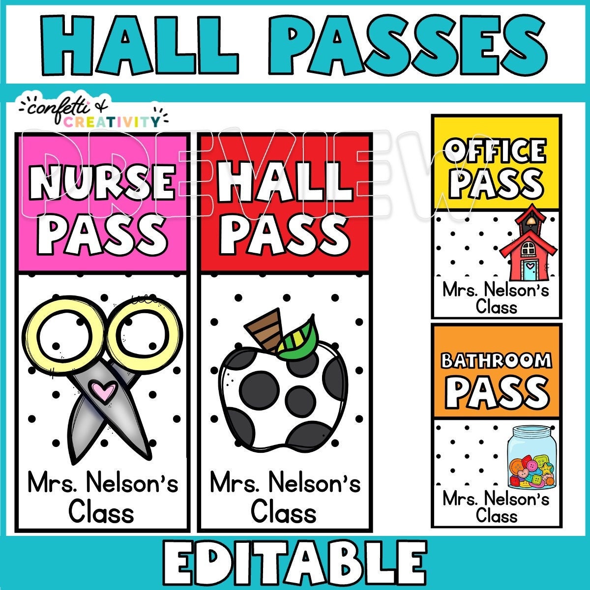 Printable Classroom Hall Passes: Editable Teacher Lanyard Pass (digital ...