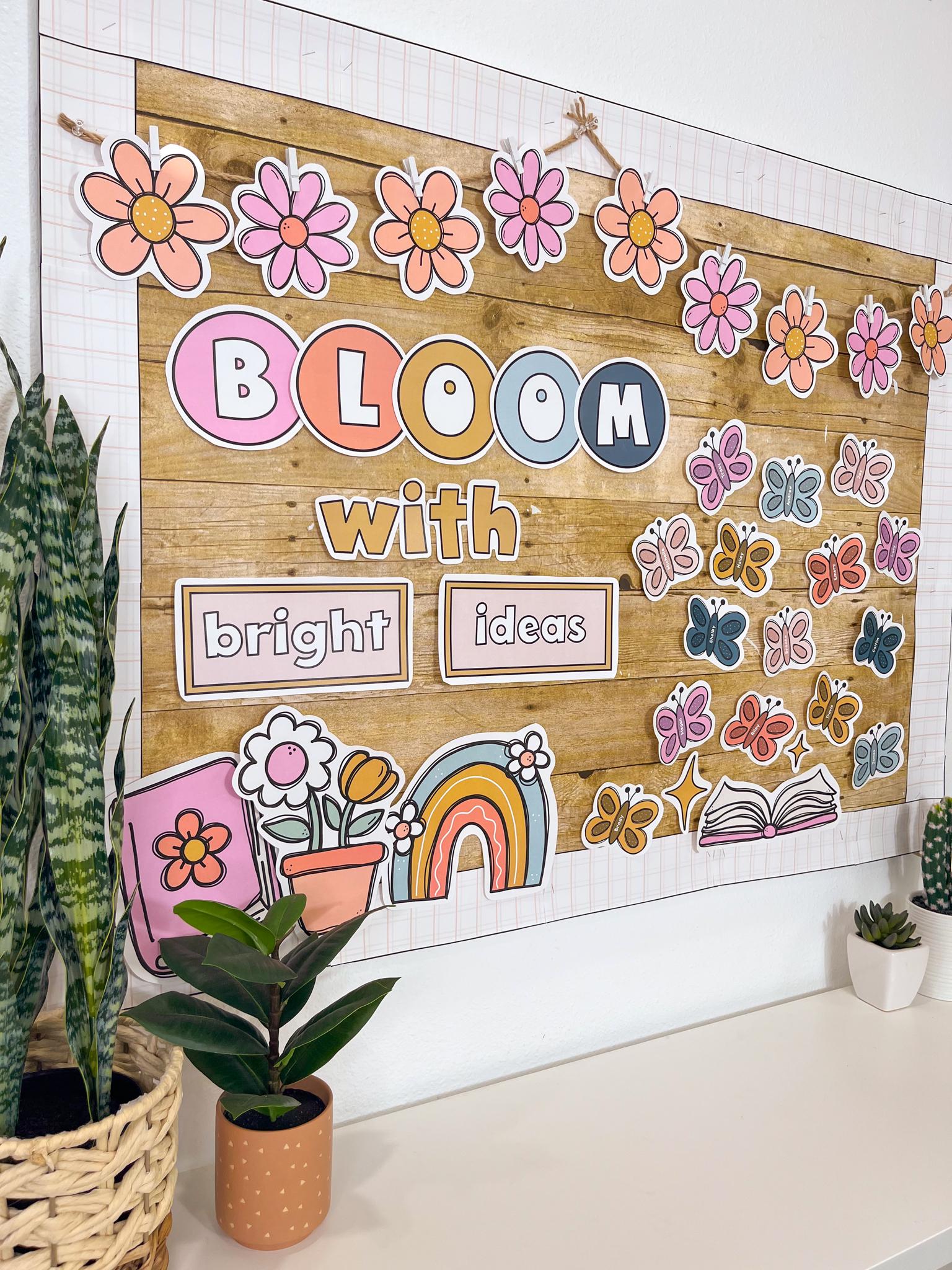 Spring Classroom Bulletin Board Kit: Flowers, Butterflies (digital ...