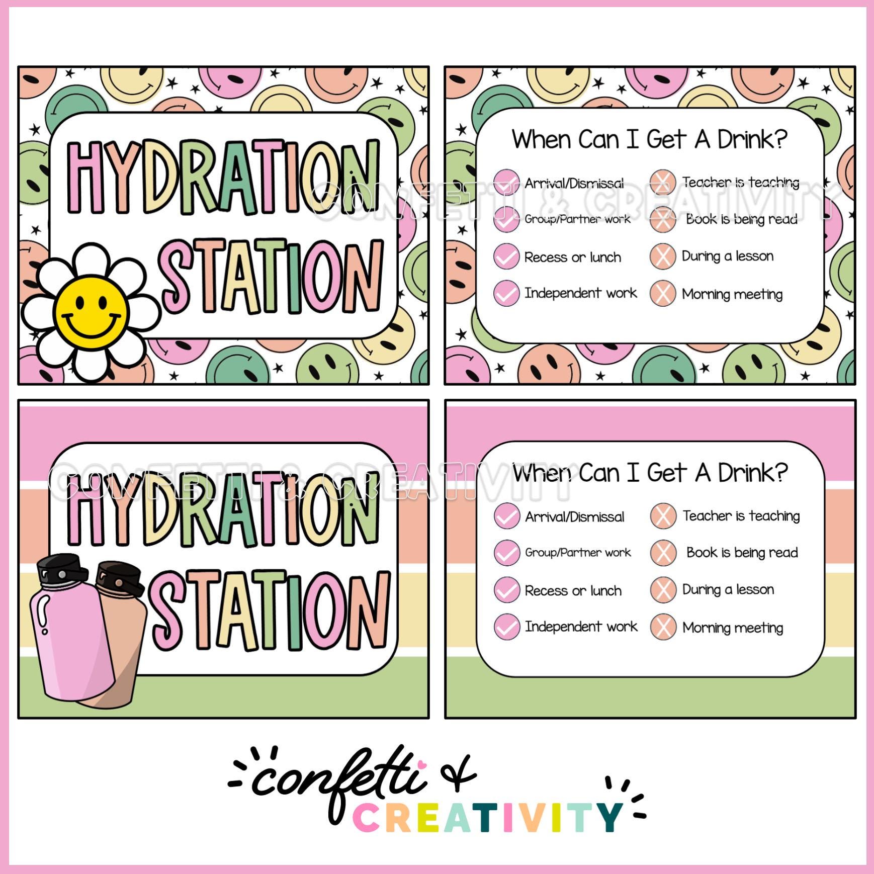 Retro Themed Hydration Station Classroom Signs | Groovy Water Bottle ...