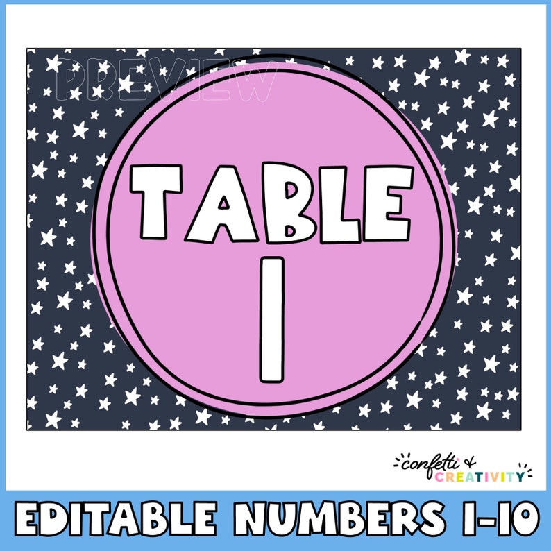 Space Classroom Table Numbers 1-10: Editable Elementary Decor (digital ...