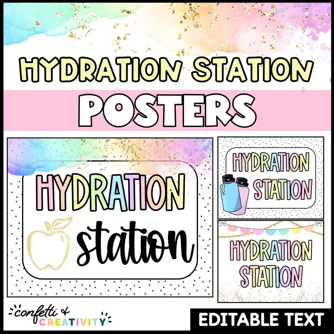Hydration Station Classroom Signs | Colorful Water Bottle Signs ...