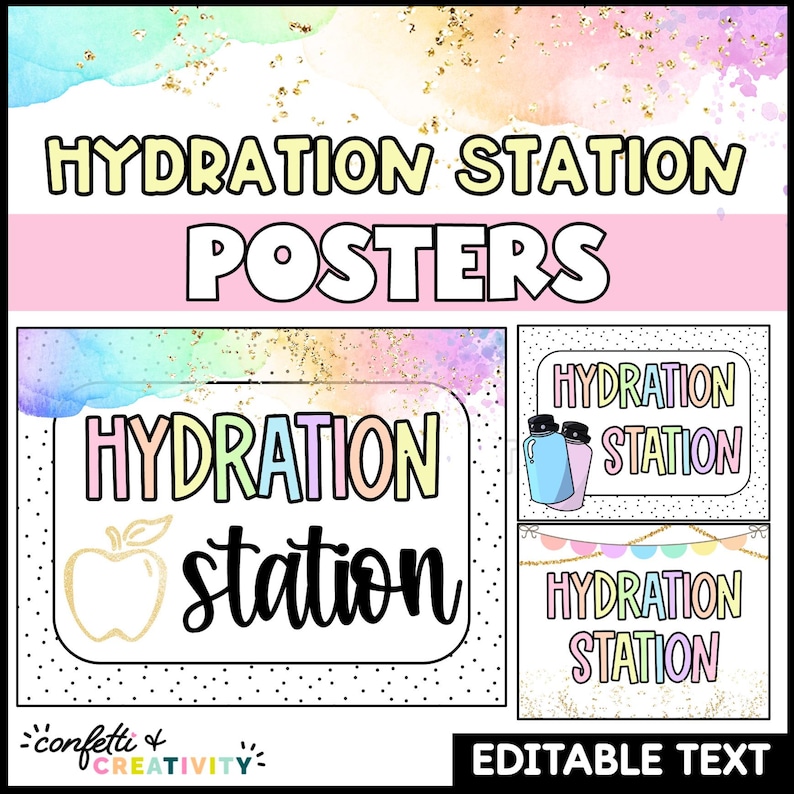 Hydration Station Classroom Signs | Colorful Water Bottle Signs ...