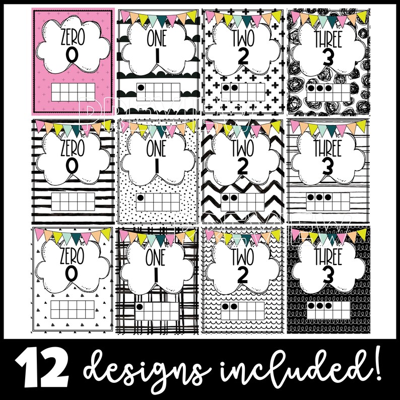 Classroom Number Posters With Ten Frames 0-20 Bold Brights - Etsy