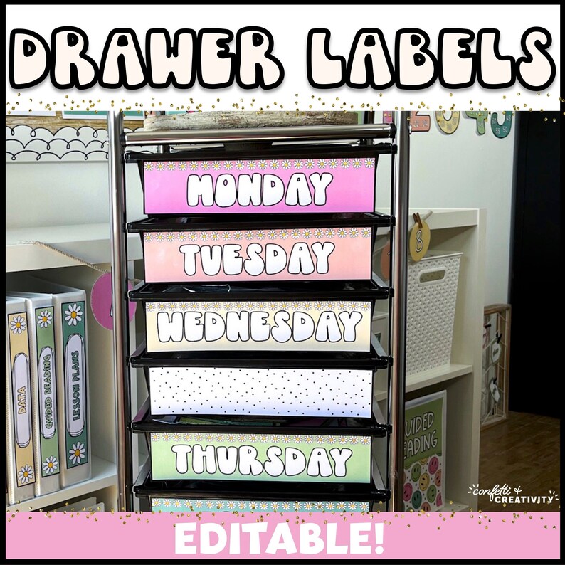 10 Drawer Cart Labels for the Classroom Retro Classroom - Etsy