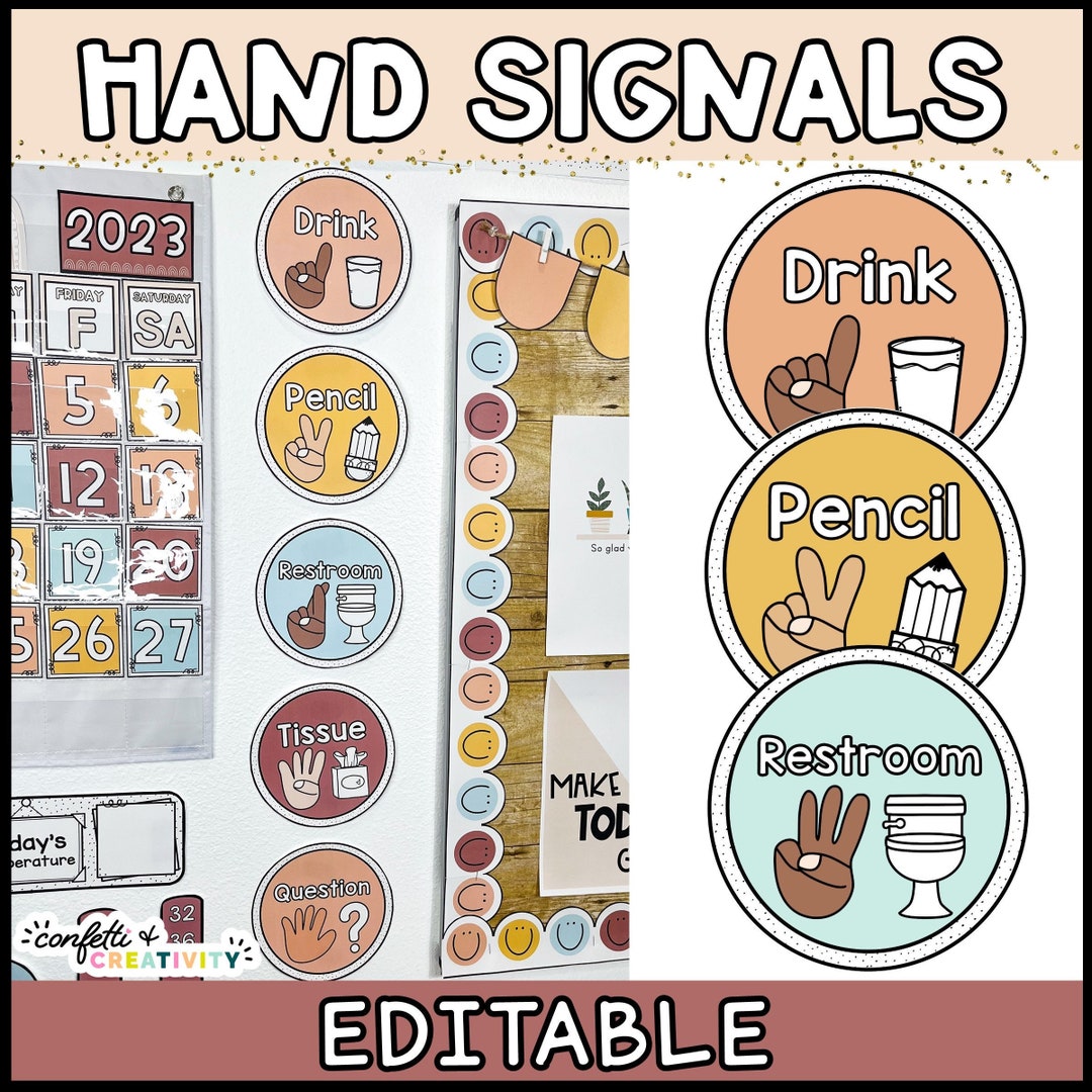 Neutral Hand Signal Posters | Neutral Classroom Decor | Classroom Hand ...