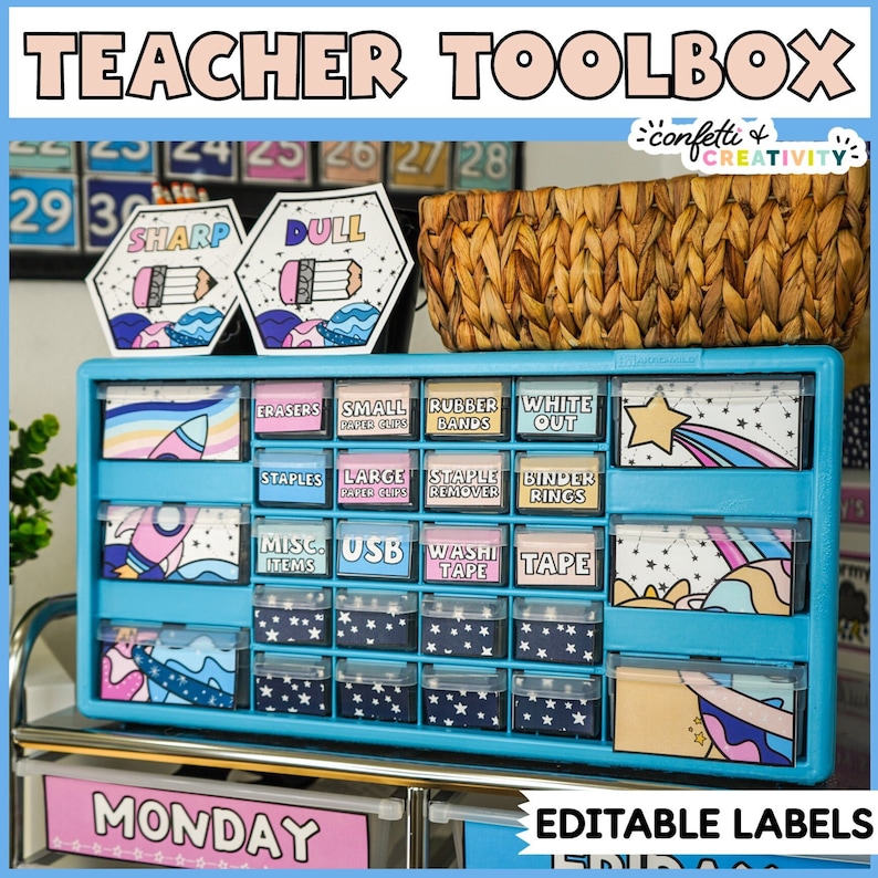 Space Teacher Toolbox Labels: Editable Classroom Decor (digital ...