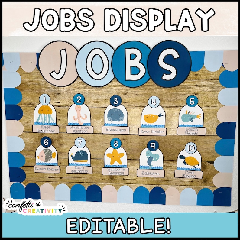 Ocean Classroom Jobs Chart: Editable Elementary Display (digital ...