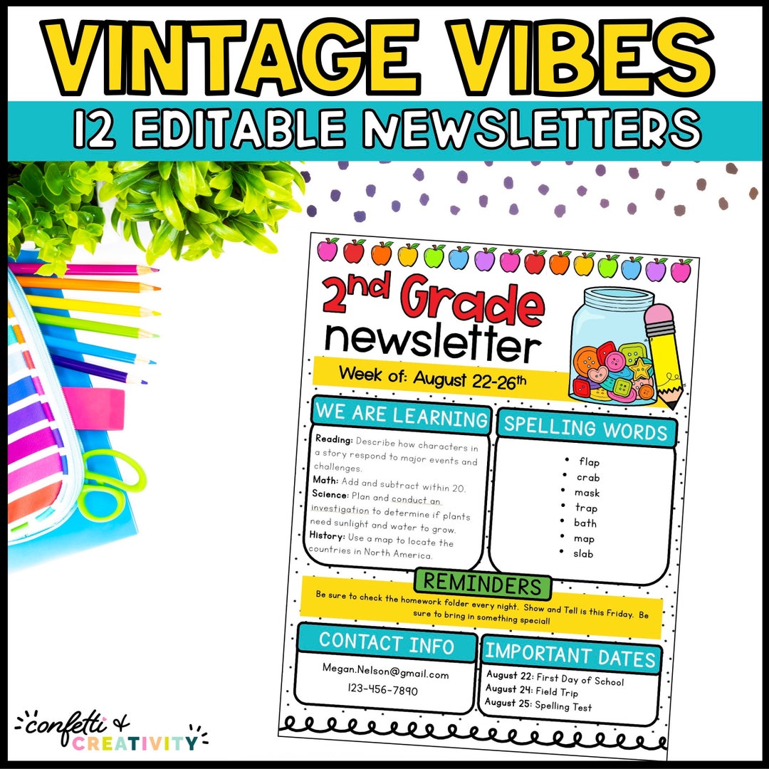 EDITABLE Bright Classroom Newsletter | Teacher Newsletter Template ...