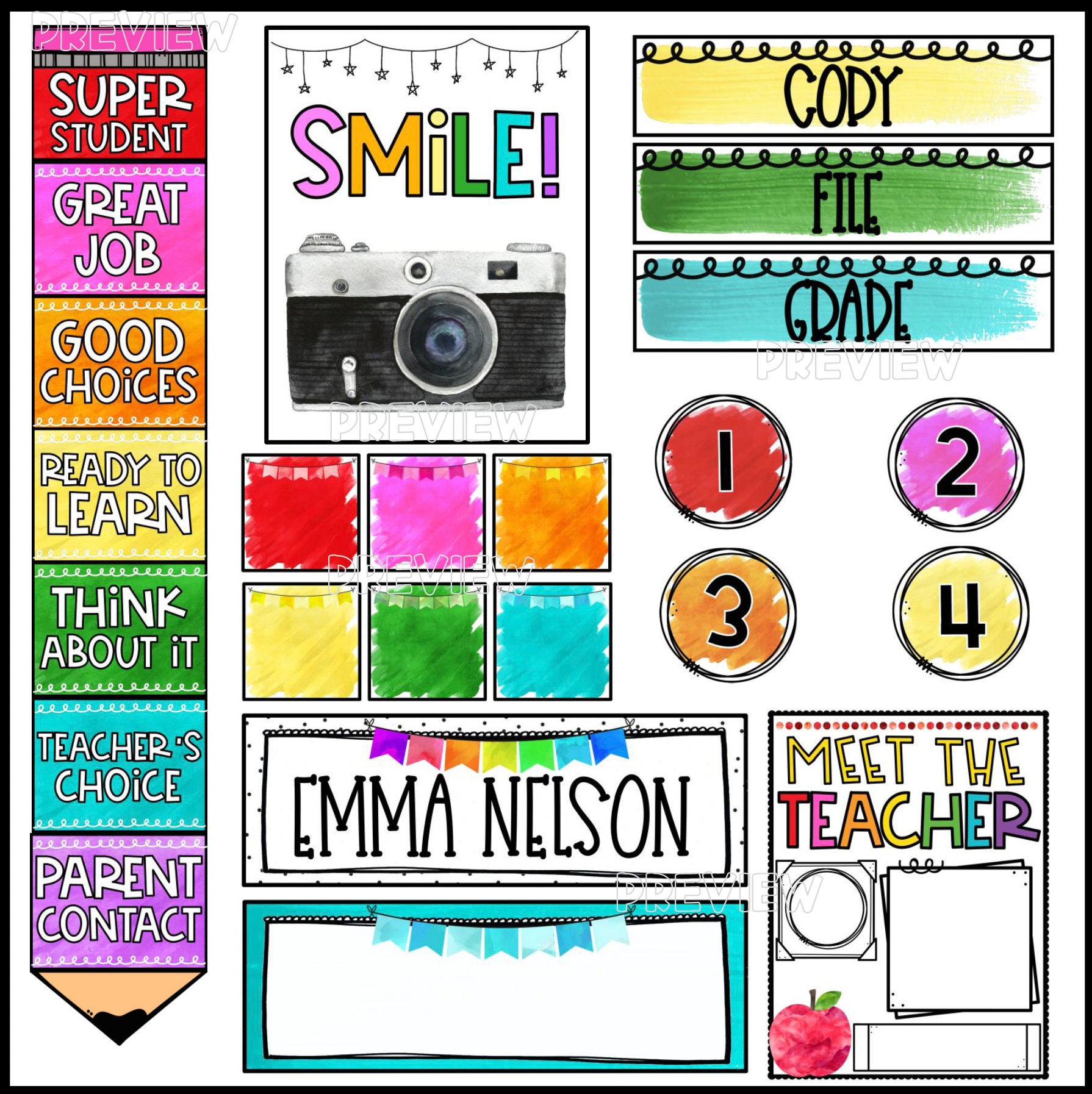 Watercolor Classroom Decor Bundle: Colorful Theme (digital Download) - Etsy