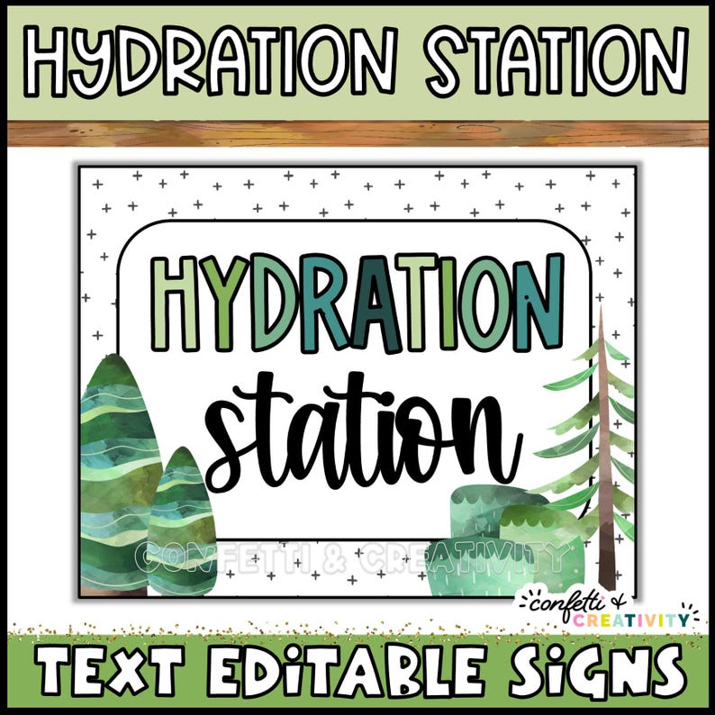 Nature Themed Hydration Station Classroom Signs | Water Bottle Station ...