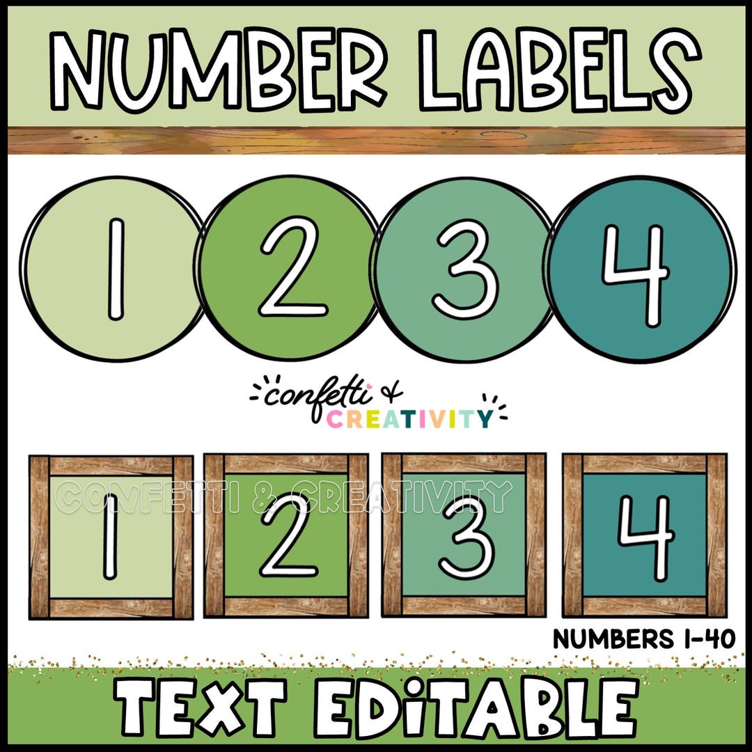 Green Number Labels 1-40: Nature Classroom Decor (digital Download ...