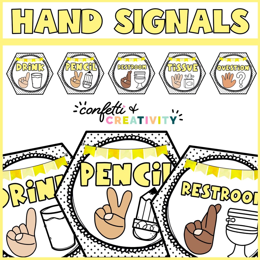 Elementary Classroom Hand Signal Posters: Printable Yellow Decor ...