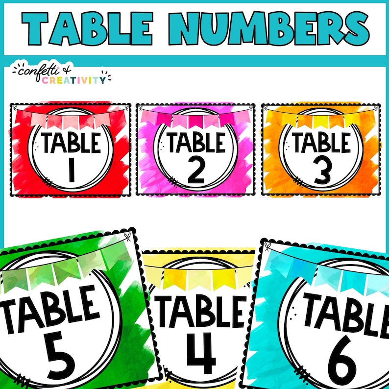 Watercolor Table Numbers 1-10: Elementary Classroom Decor (digital ...