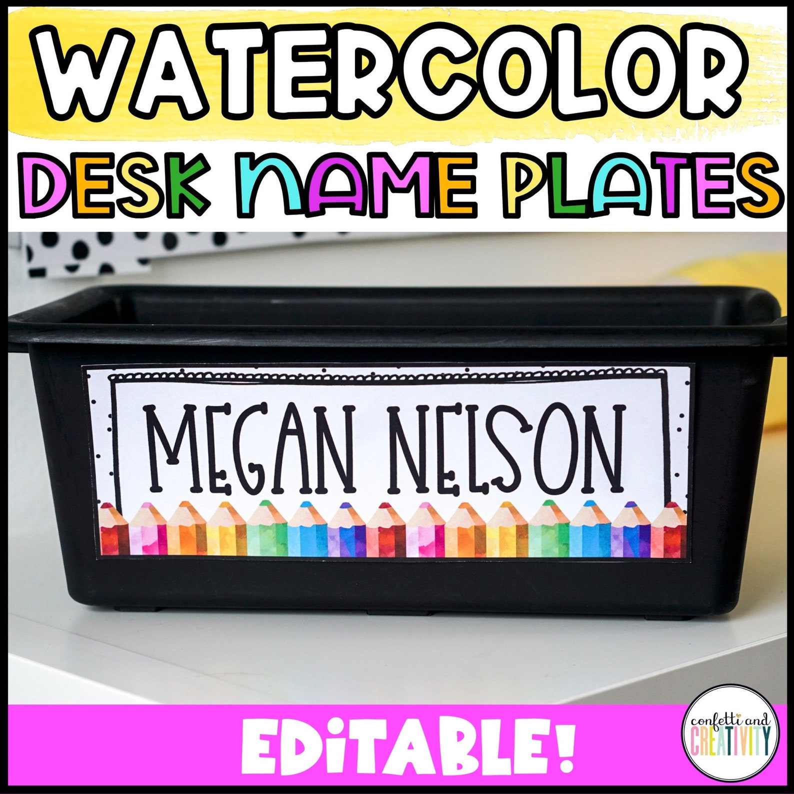 Watercolor Student Desk Plates Student Name Tags Desk Name - Etsy