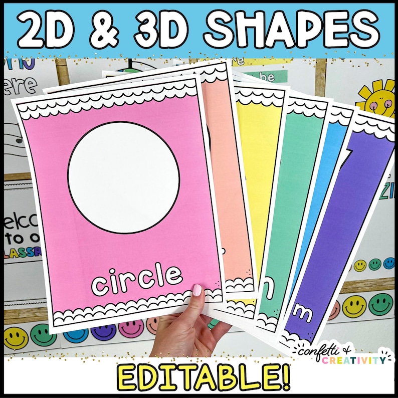 2D & 3D Shapes Classroom Posters: Bright Elementary Decor (digital ...