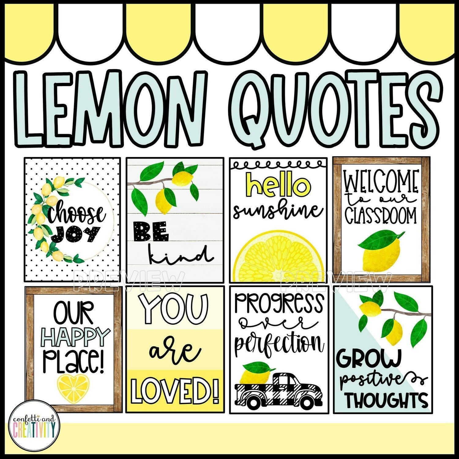 Lemon Classroom Quote Posters: Bulletin Board Classroom Decor (digital ...