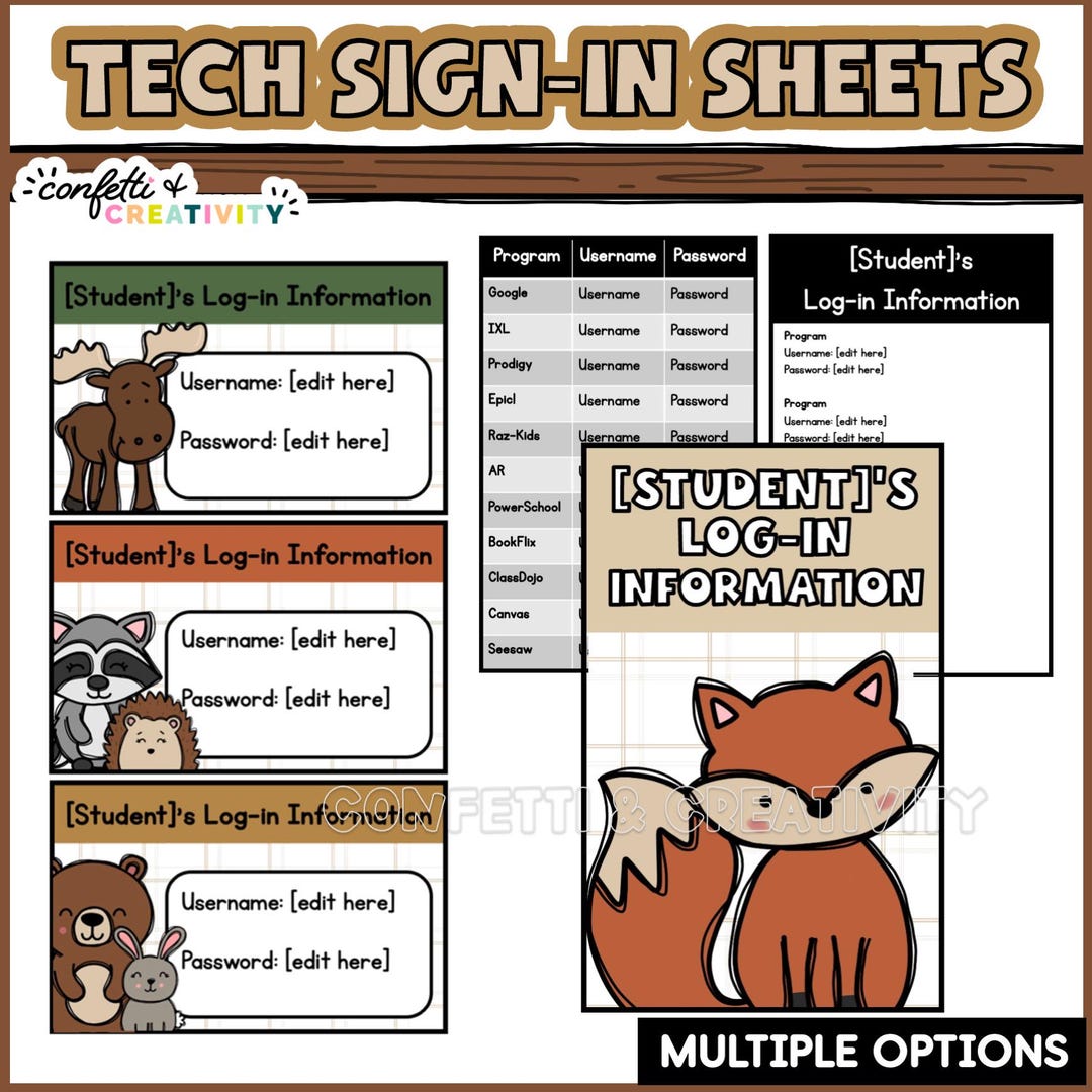 Camping Themed Classroom Technology Login Cards | Editable Student ...