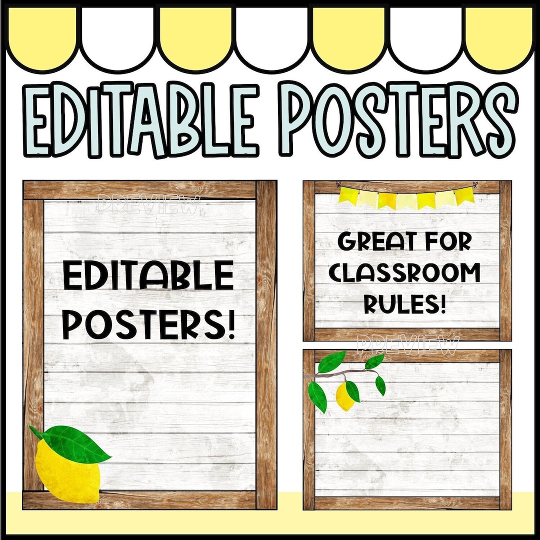 Editable Classroom Posters | Lemon Farmhouse Classroom Decor ...