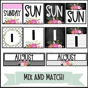 Floral Farmhouse Classroom Calendar Pack | Pocket Chart Calendar Cards ...