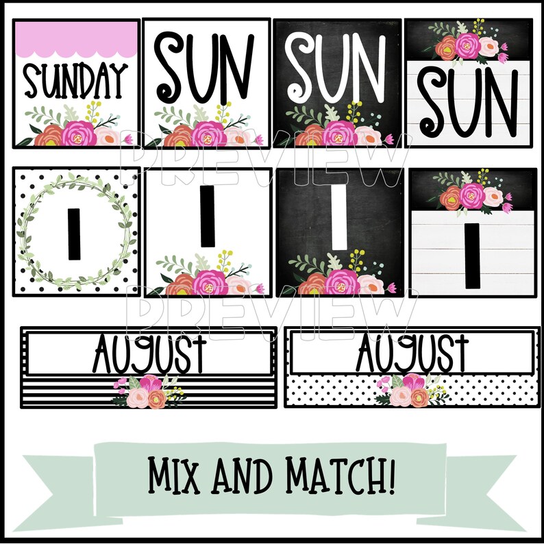 Floral Farmhouse Classroom Calendar Pack Pocket Chart - Etsy