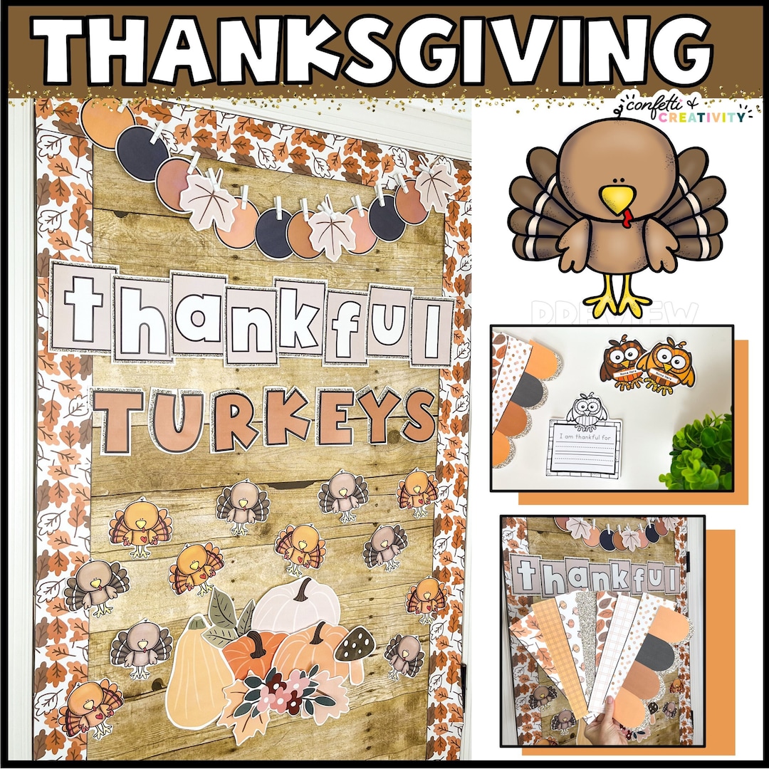 Thanksgiving Classroom Door Decor Kit: Thankful Turkeys & Owls (digital ...
