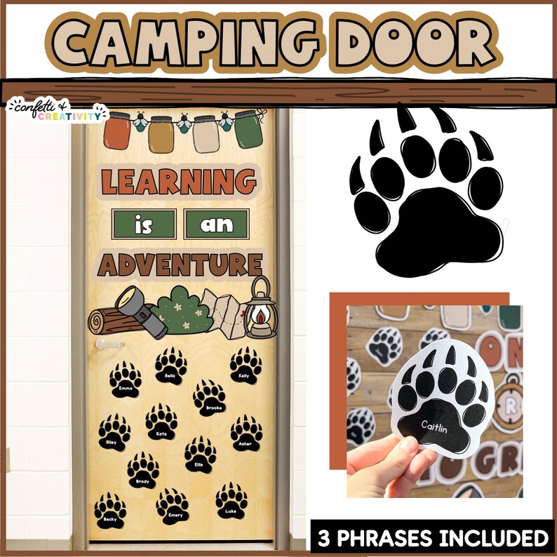 Camping Paw Prints Classroom Door Decor: Nature Theme Welcome Sign ...