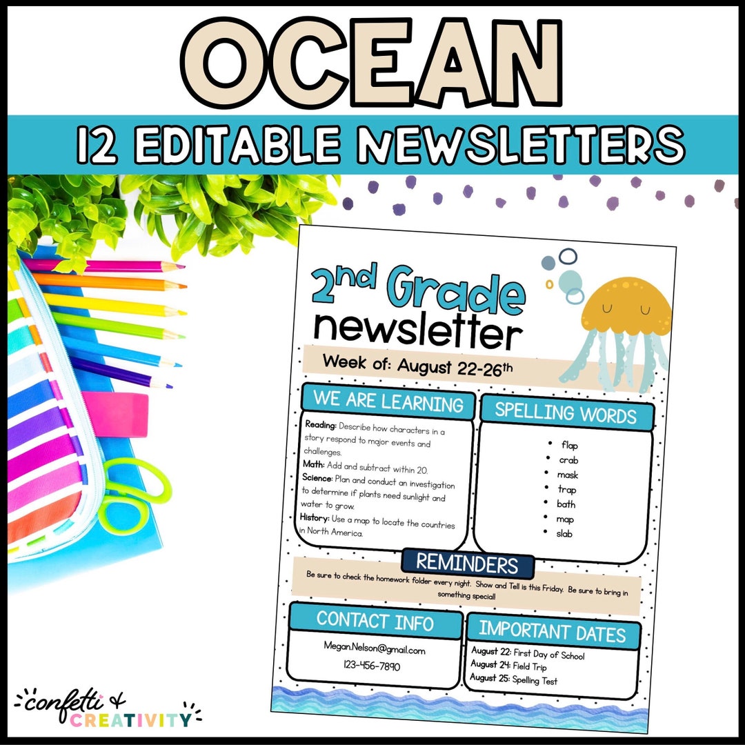 EDITABLE Ocean Classroom Newsletter | Teacher Newsletter Template ...