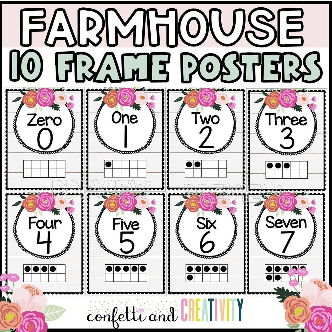 Classroom Number Posters With Ten Frames 0-20 | Floral Farmhouse ...