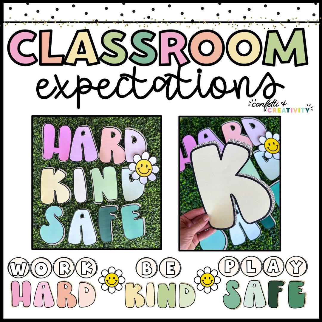 Classroom Expectations Sign: Work Hard, Be Kind, Play Safe (digital ...