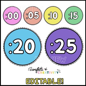 Bright Classroom Clock Labels | 5 Minute Interval Clock Labels | Clock ...