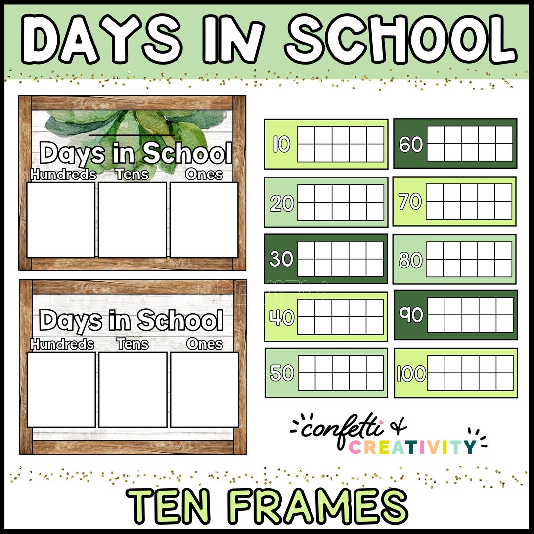 Plant Classroom Decor: Days in School Tally, Ten Frames (digital ...