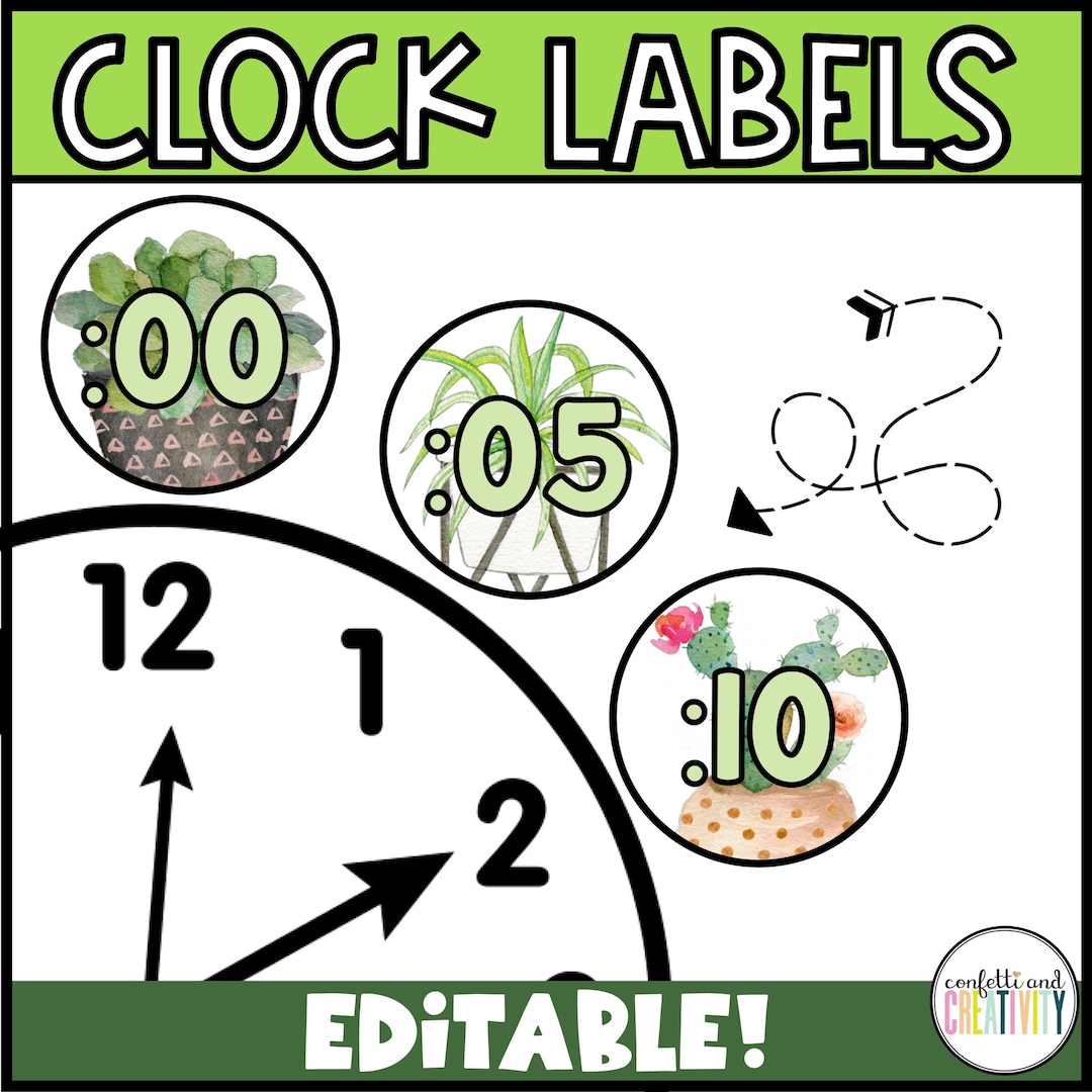 Plant Classroom Clock Labels | 5 Minute Interval Clock Labels | Clock ...