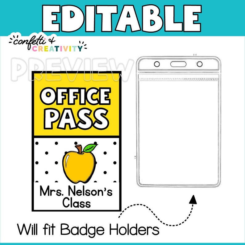 Printable Classroom Hall Passes: Editable Teacher Lanyard Pass (digital ...