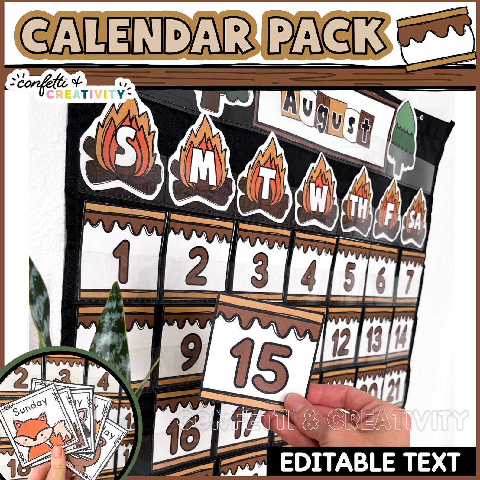 Camping Theme Classroom Calendar: Nature Decor, Editable Teacher Set ...