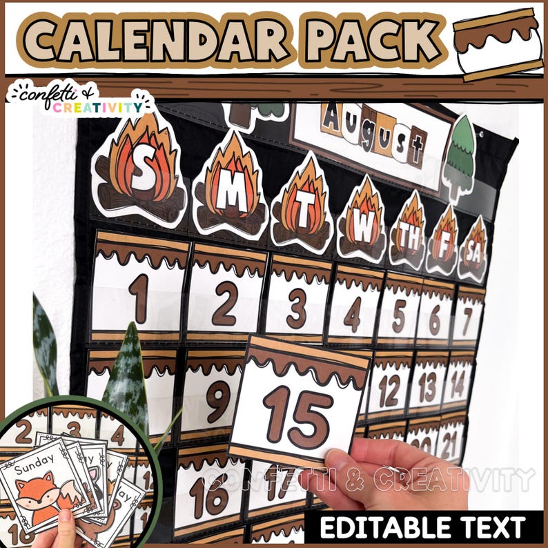Camping Theme Classroom Calendar: Nature Decor, Editable Teacher Set ...