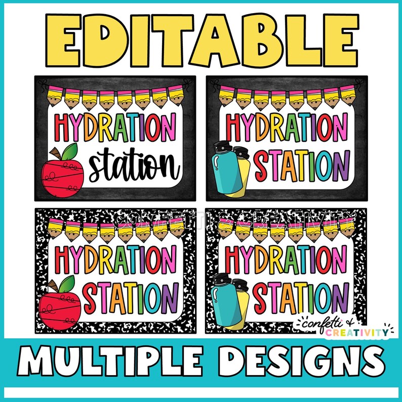 Colorful Hydration Station Classroom Signs | Bright Water Bottle Signs ...