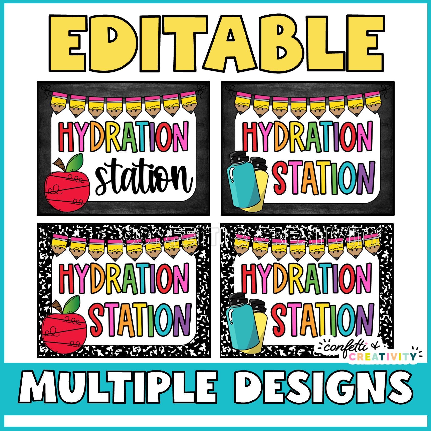 Colorful Hydration Station Classroom Signs | Bright Water Bottle Signs ...