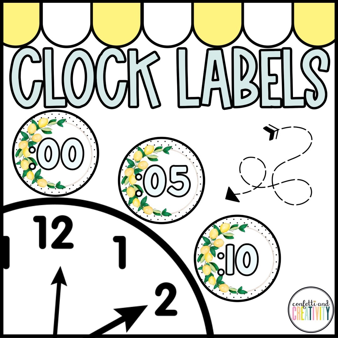 Lemon Classroom Clock Labels: 5-minute Intervals (digital Download) - Etsy