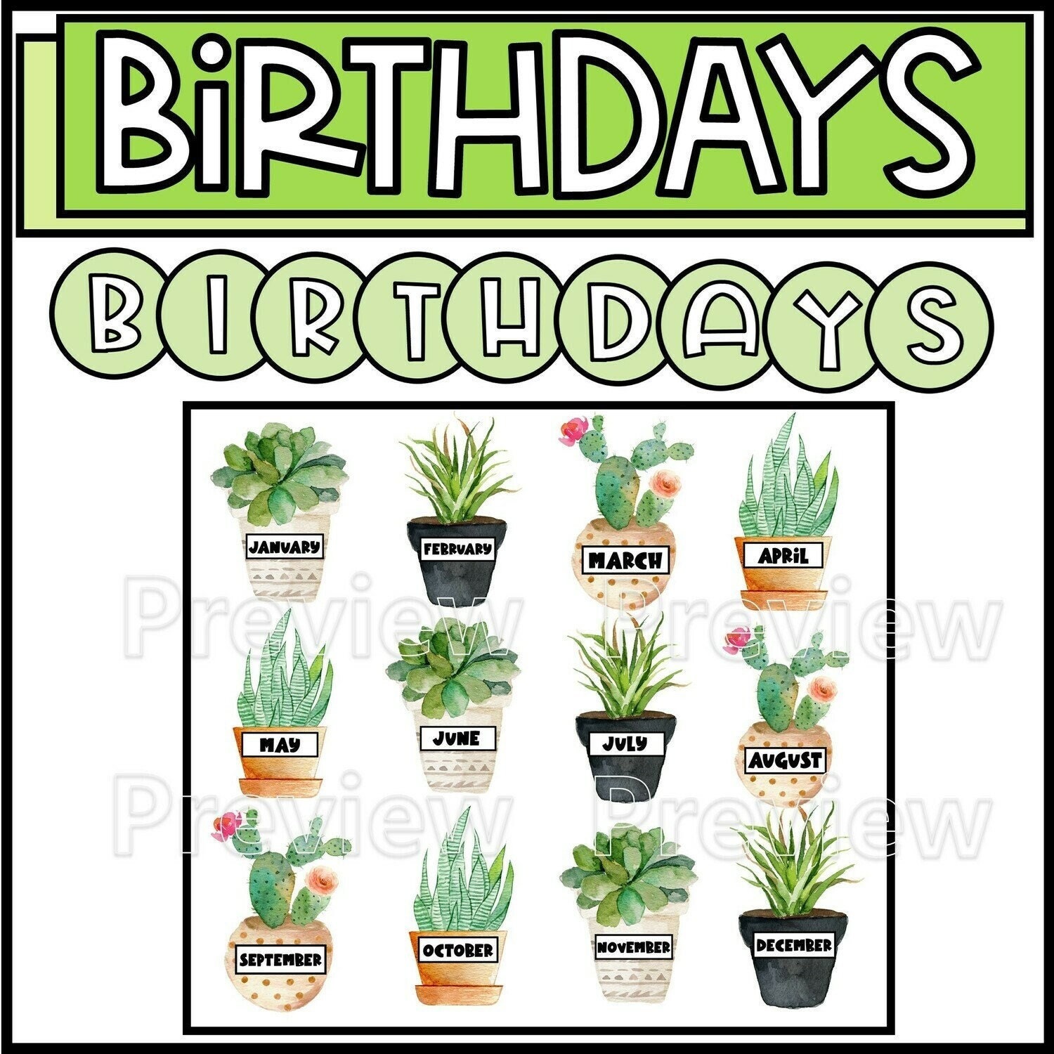 Plant Classroom Birthday Chart: Botanical Decor (digital Download ...