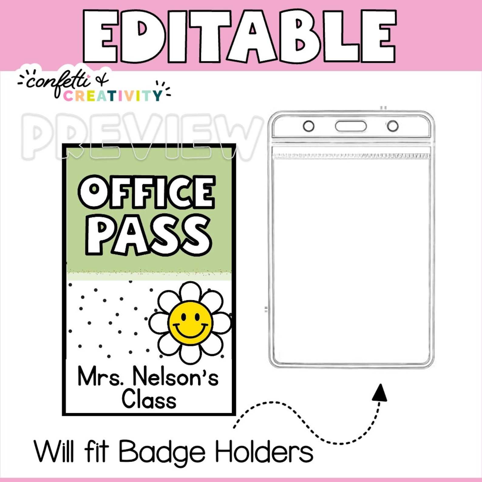 Retro Classroom Hall Passes: Editable Teacher Lanyard Pass (digital ...