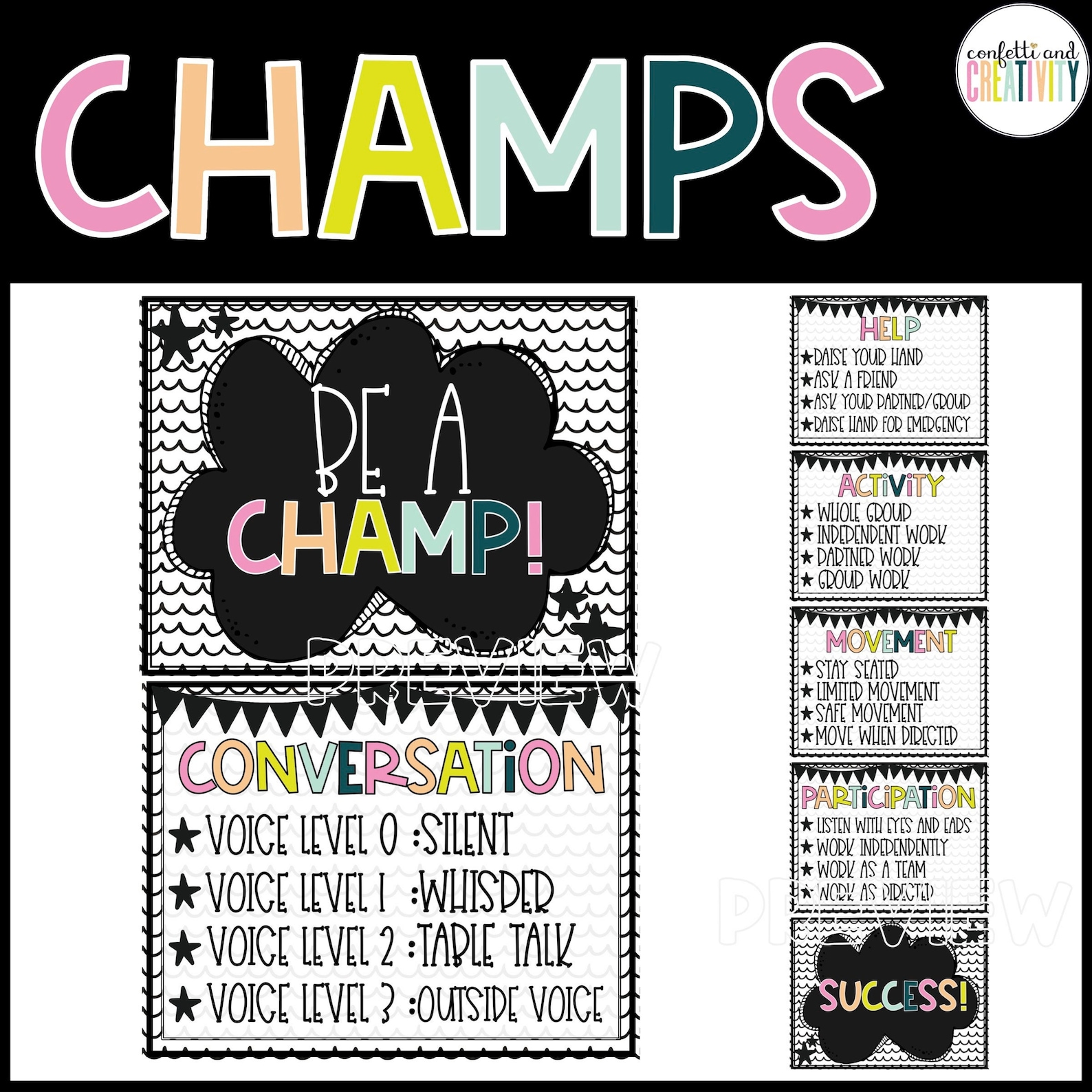Bold Brights CHAMPS Posters Bold Brights Classroom Decor - Etsy
