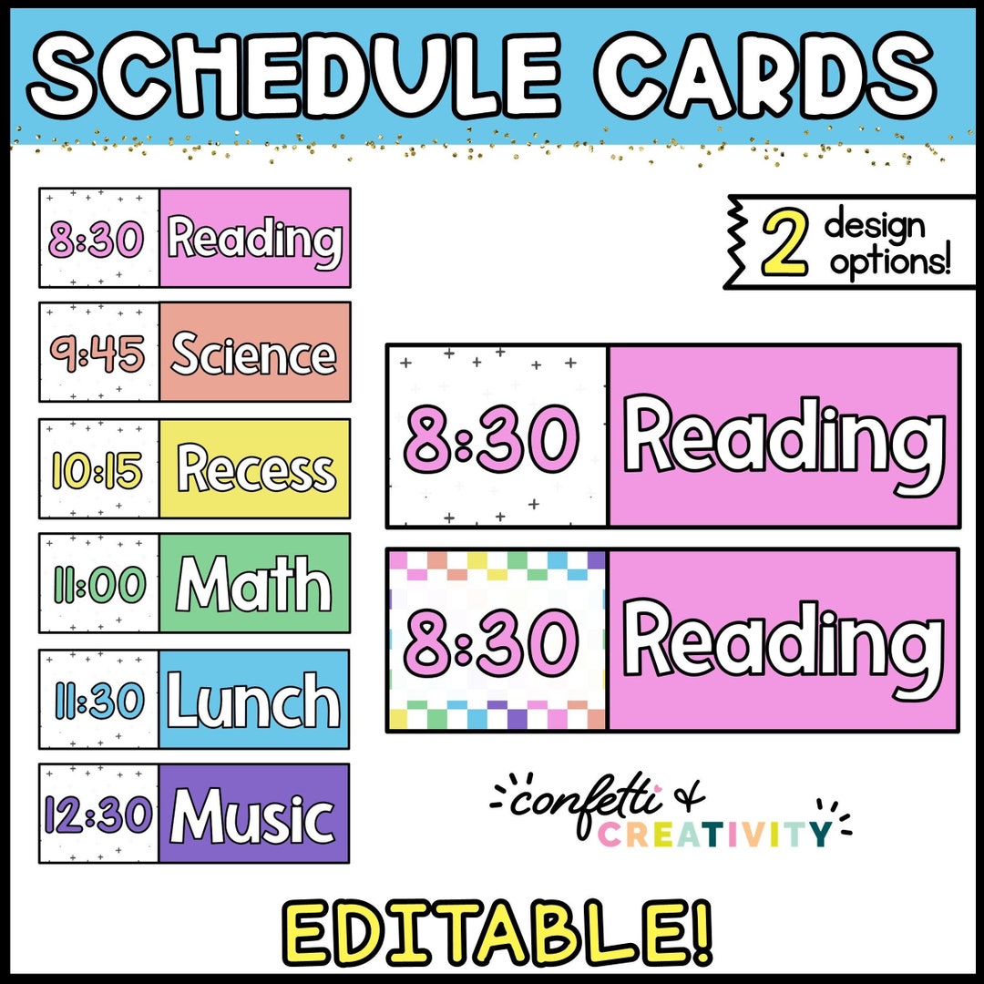 Bright Editable Classroom Schedule Cards (digital Download) - Etsy
