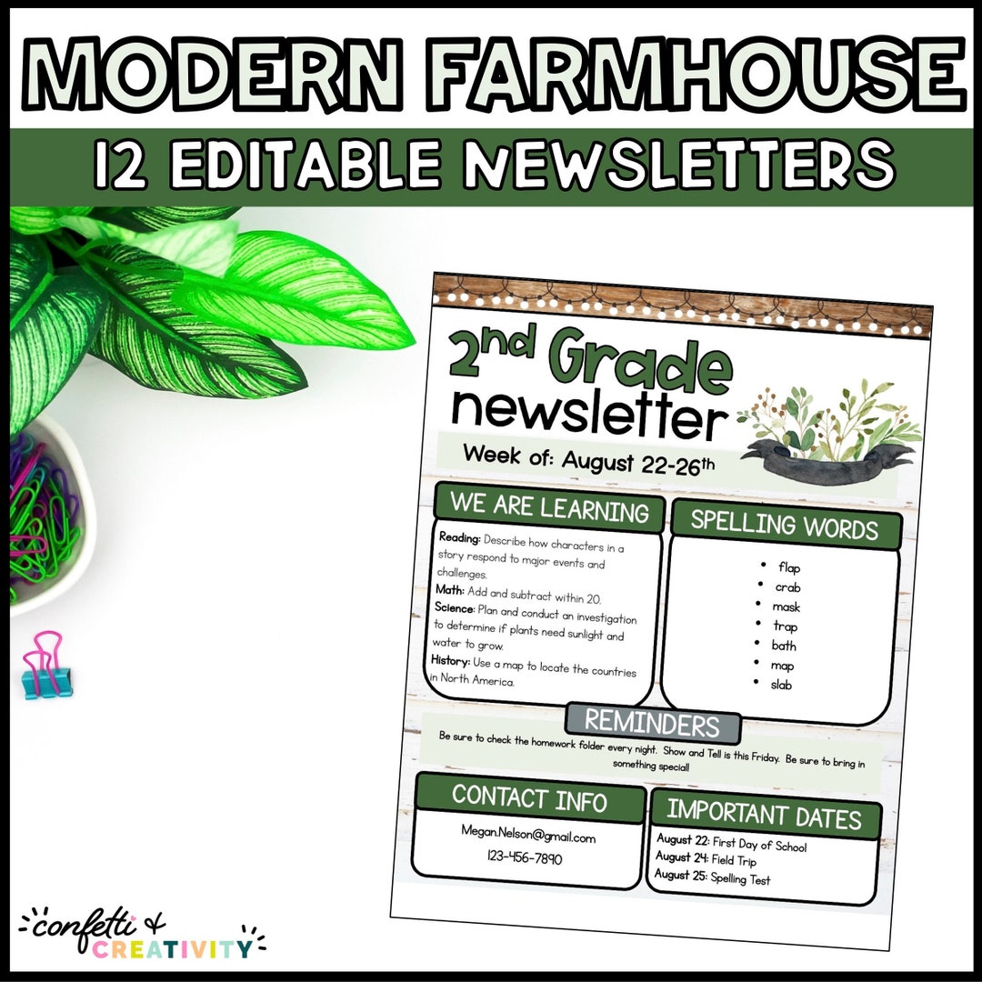 EDITABLE Farmhouse Classroom Newsletter | Teacher Newsletter Template ...
