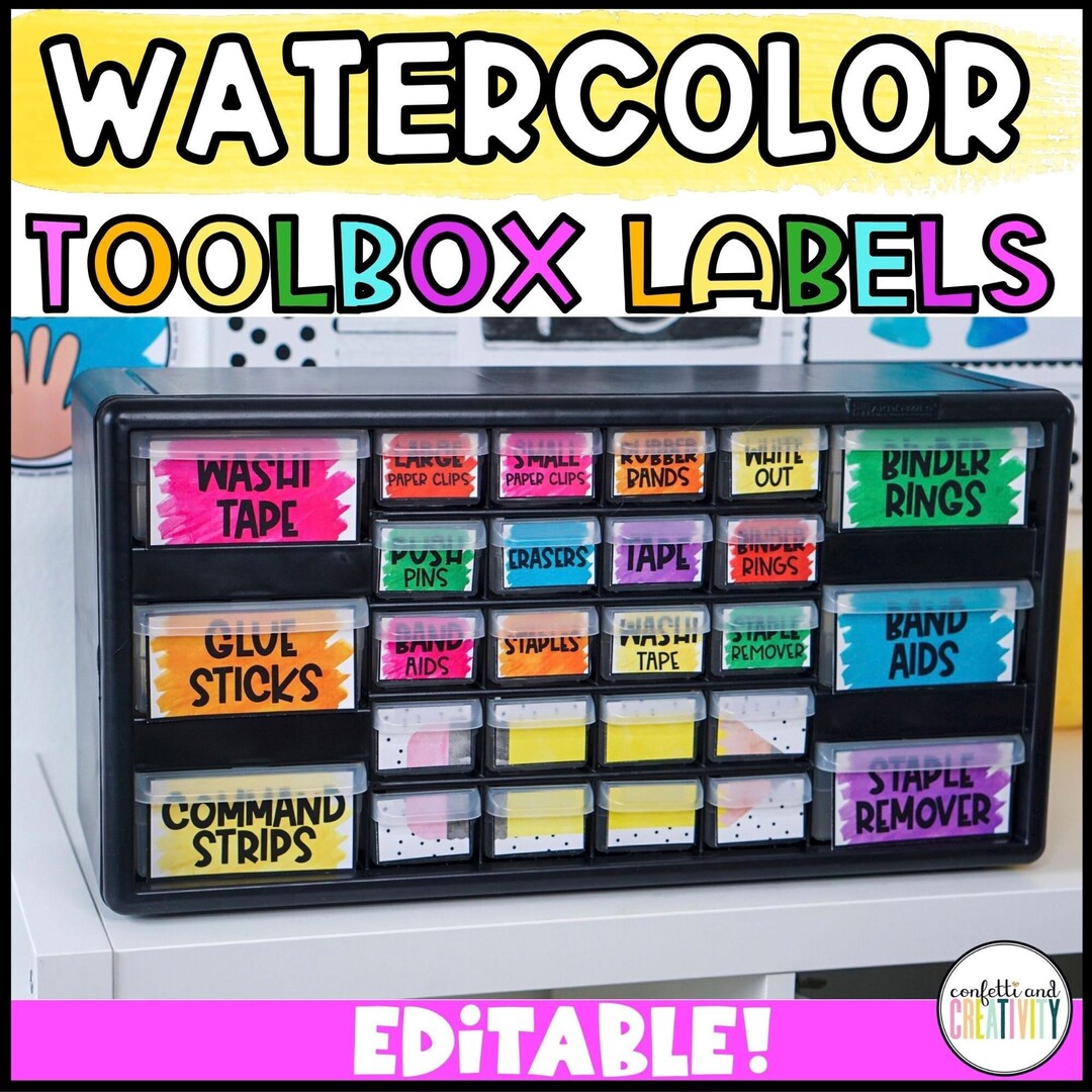 Watercolor Teacher Toolbox Labels: Colorful Classroom Decor (digital ...