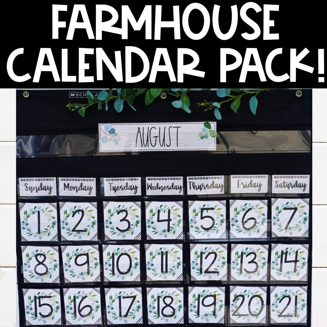 Farmhouse Classroom Calendar Pack | Pocket Chart Calendar Cards | Flip ...