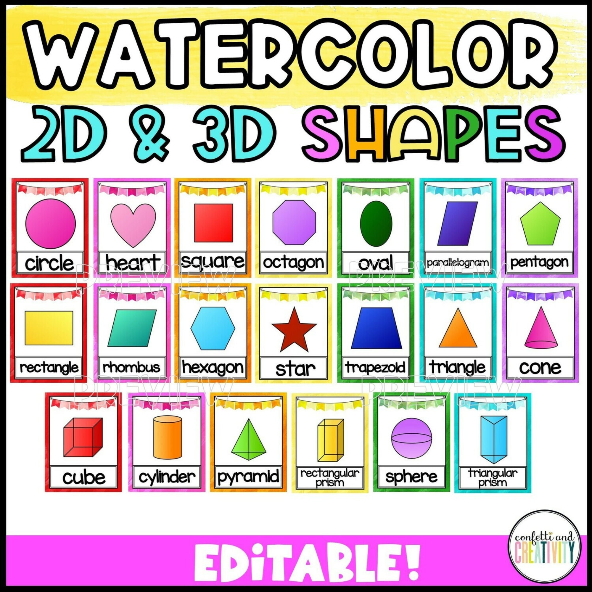 2D and 3D Shapes Posters for the Classroom Watercolor - Etsy