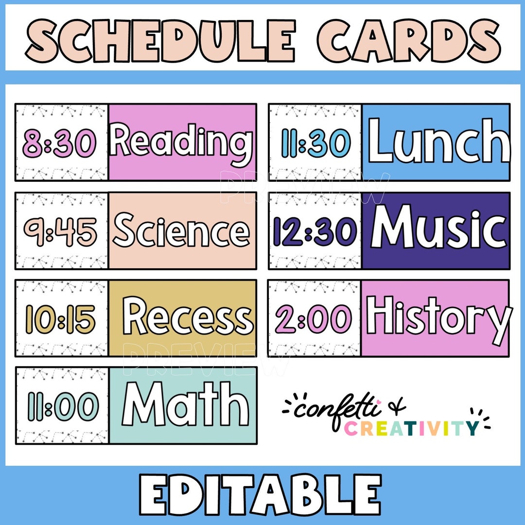 Elementary Classroom Schedule Cards: Editable Space Decor (digital ...