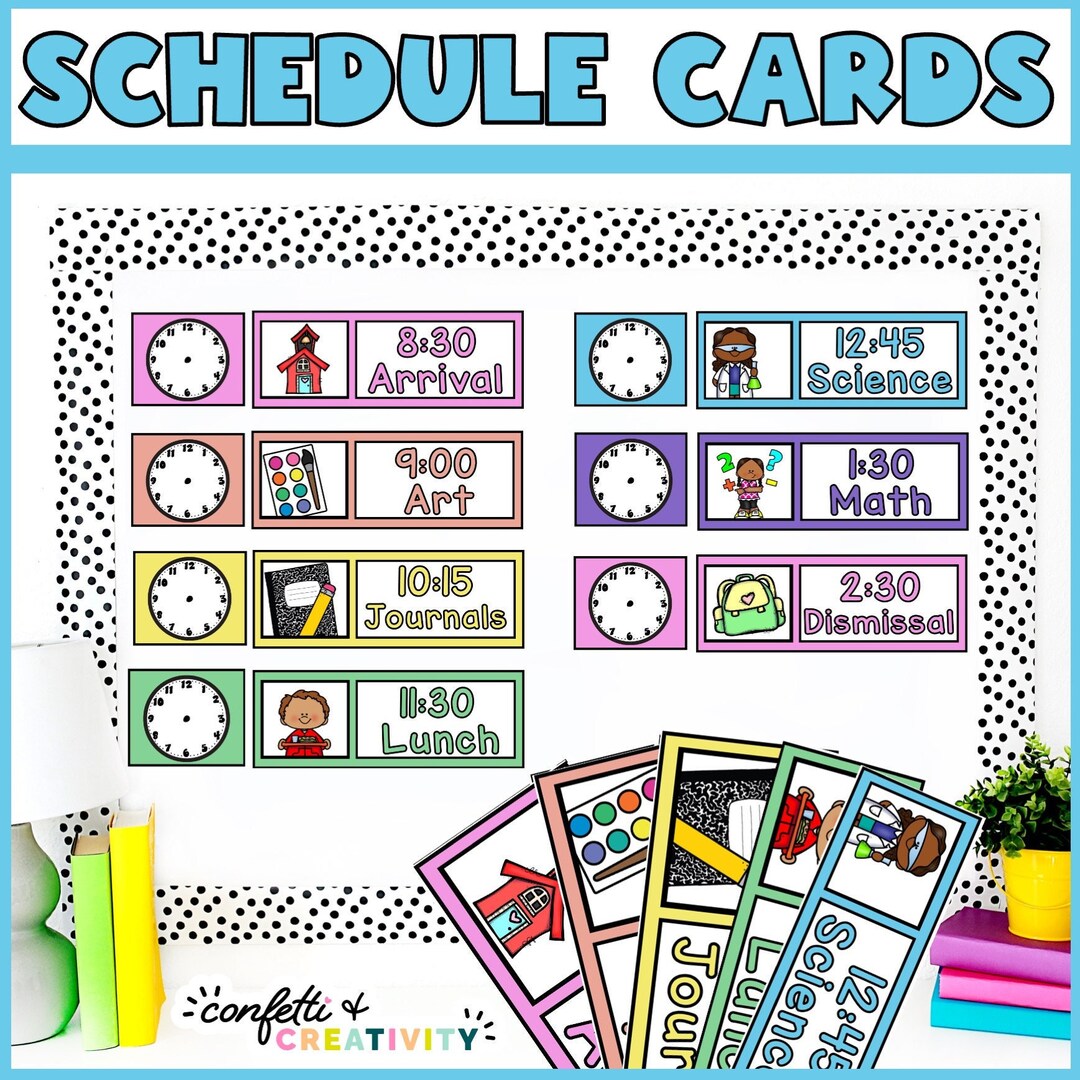 Bright Classroom Schedule Cards: Editable Visual Timetable (digital ...